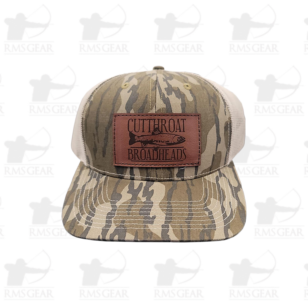 Cutthroat Broadheads Trucker Hat - Bottomland Camo w/ Leather Patch — Rocky Mountain Specialty Gear